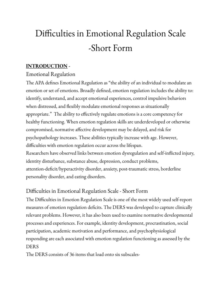 DERS-SF: Assessing Emotion Regulation | PDF | Emotional Self Regulation ...