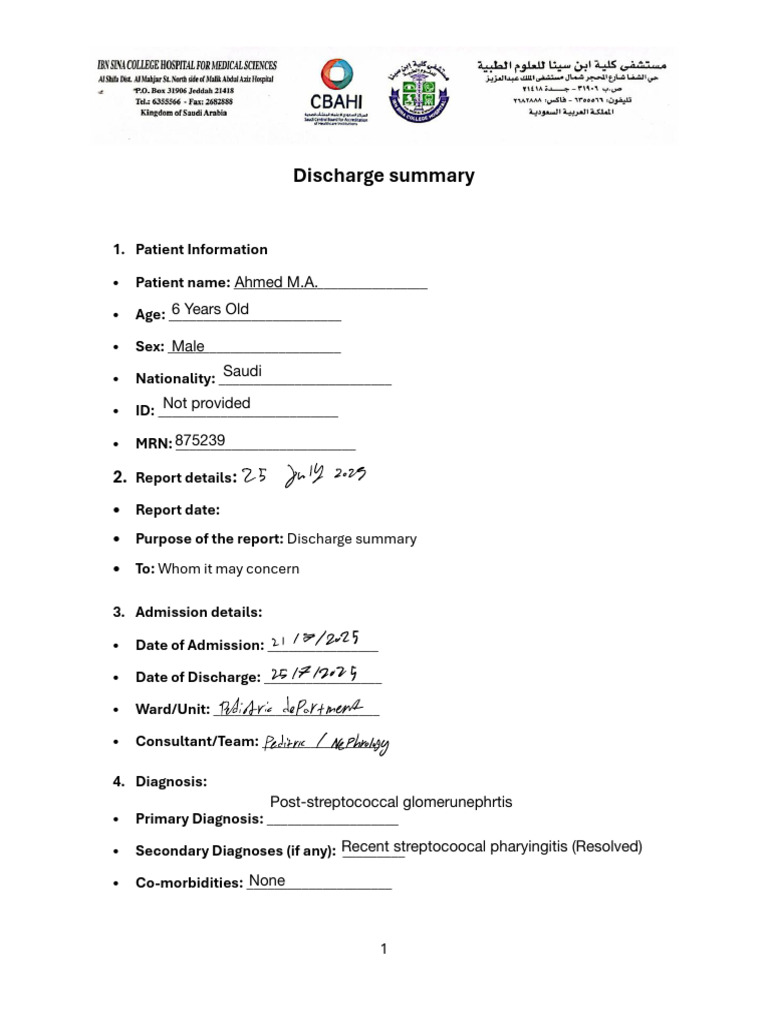 Discharge Letter Template 4 | PDF | Hypertension | Nephrology