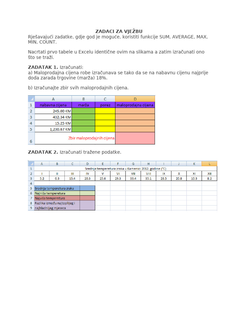 Zadaci Za Vježbu Excel | PDF