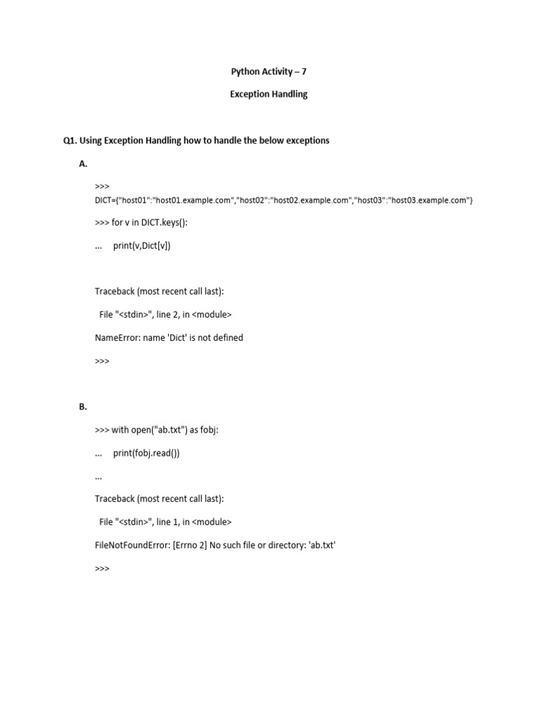 Python Exception Handling Examples | PDF