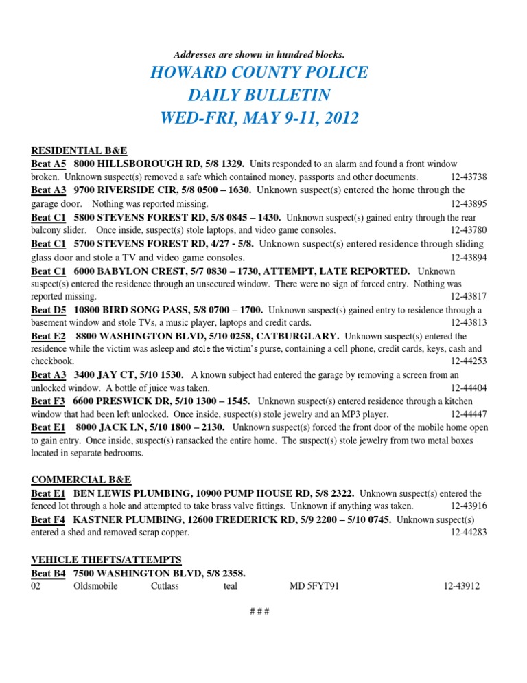 Police Daily Crime Bulletin 20120511 | PDF