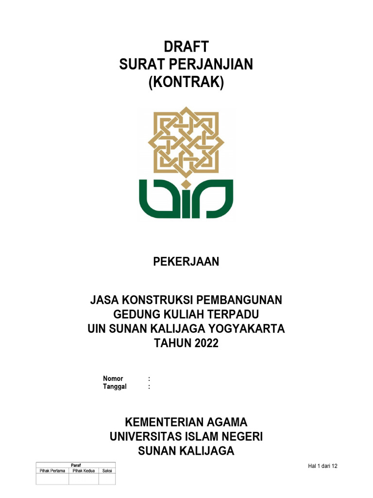 DRAFT KONTRAK Konstruksi 11 April 2022 Versi LPSE | PDF