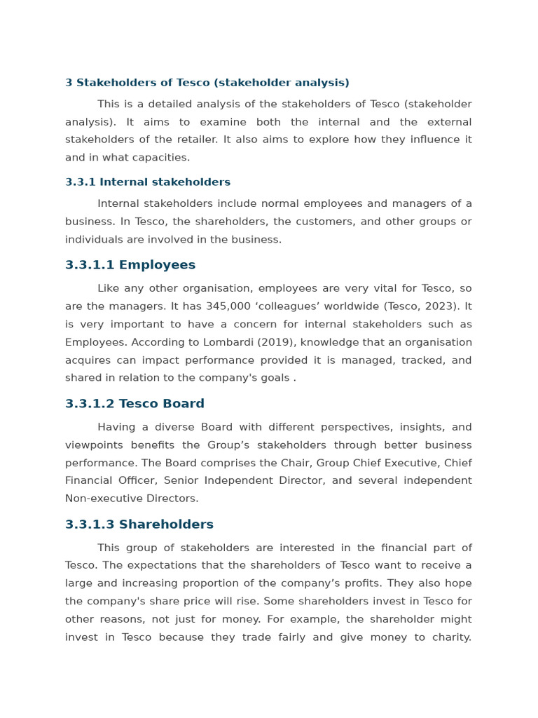 Tesco Stakeholders: Internal and External Analysis | PDF | Tesco ...