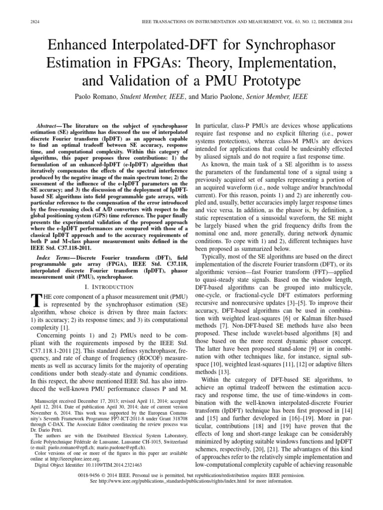Enhanced Interpolated-DFT For Synchrophasor Estimation in FPGAs Theory ...
