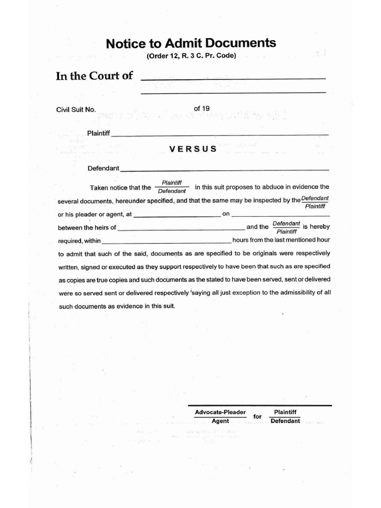 Notice To Admit Document | PDF