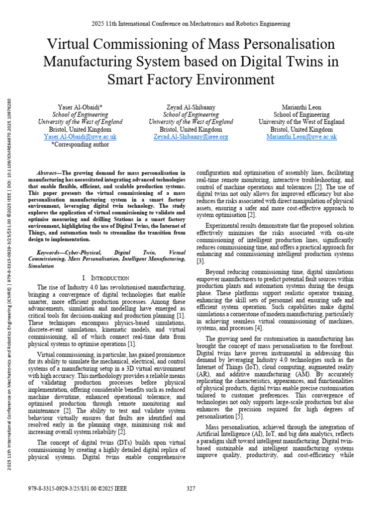 Virtual Commissioning of Mass Personalisation Manufacturing System ...