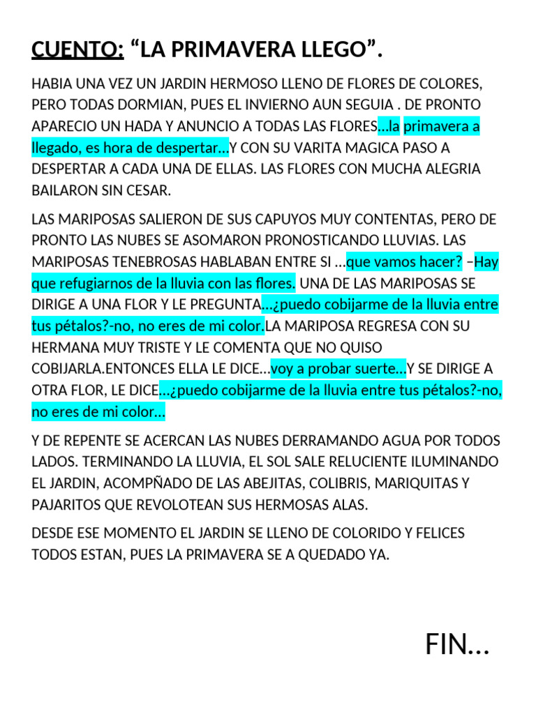 La Primavera Llegó: Un Cuento Infantil | PDF