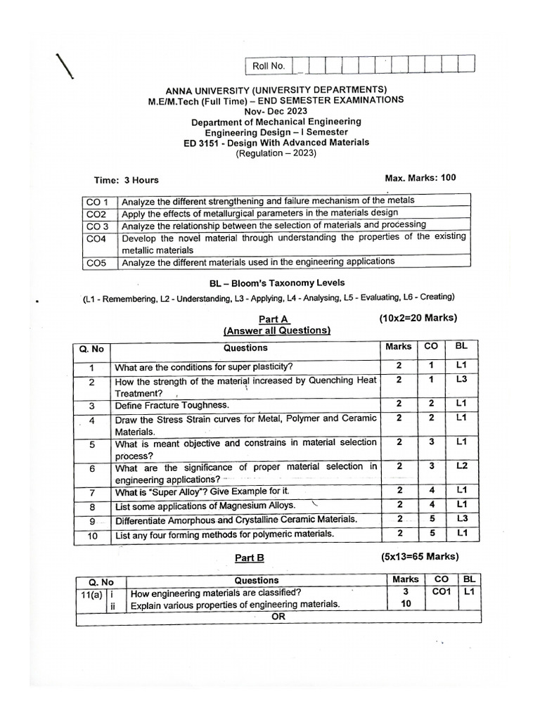 Materials Question Paper | PDF