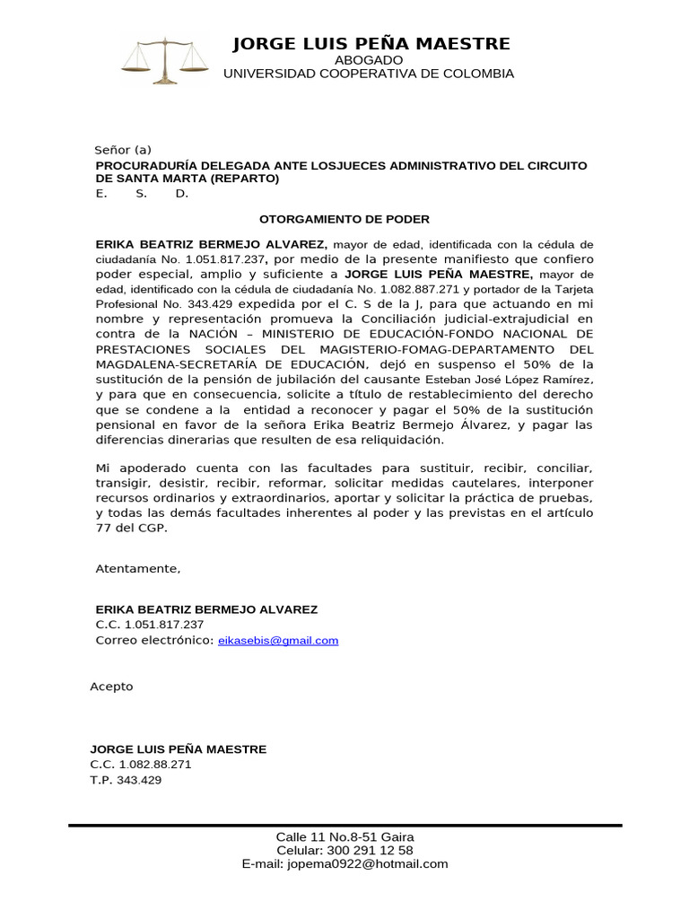 Poder Especial para Conciliación Judicial | PDF