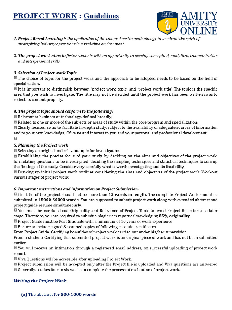 Major Project Guidelines For Students July-Jan 25 40924 | PDF ...