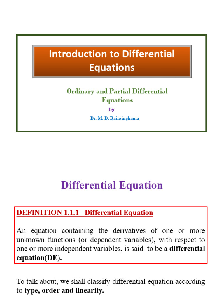 Lecture 1_ Introduction to Differential Equations Slide | PDF ...