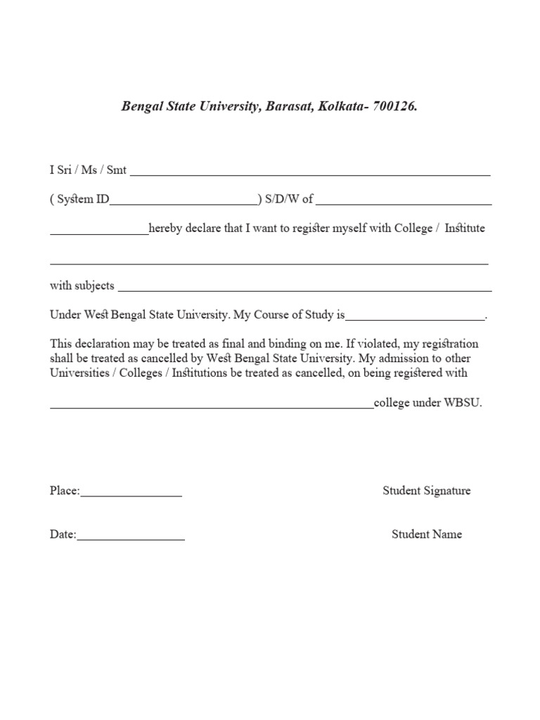 WBSU Registration Declaration Form 2025 | PDF