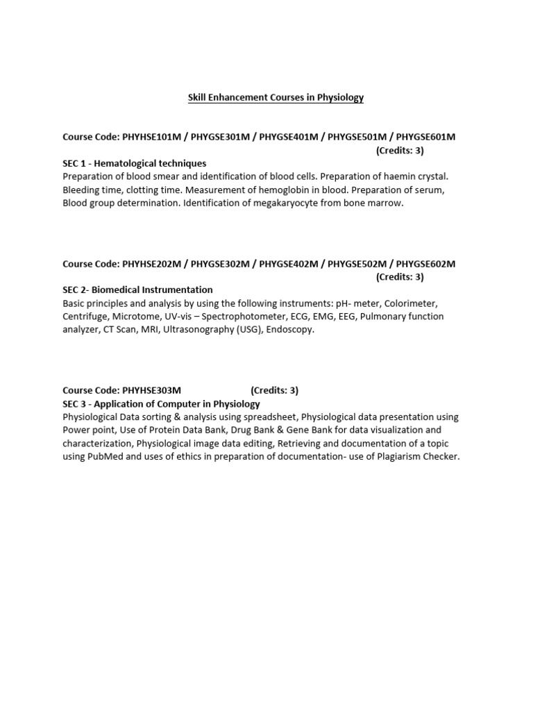 Nep Physiology Sec Syllabus | PDF