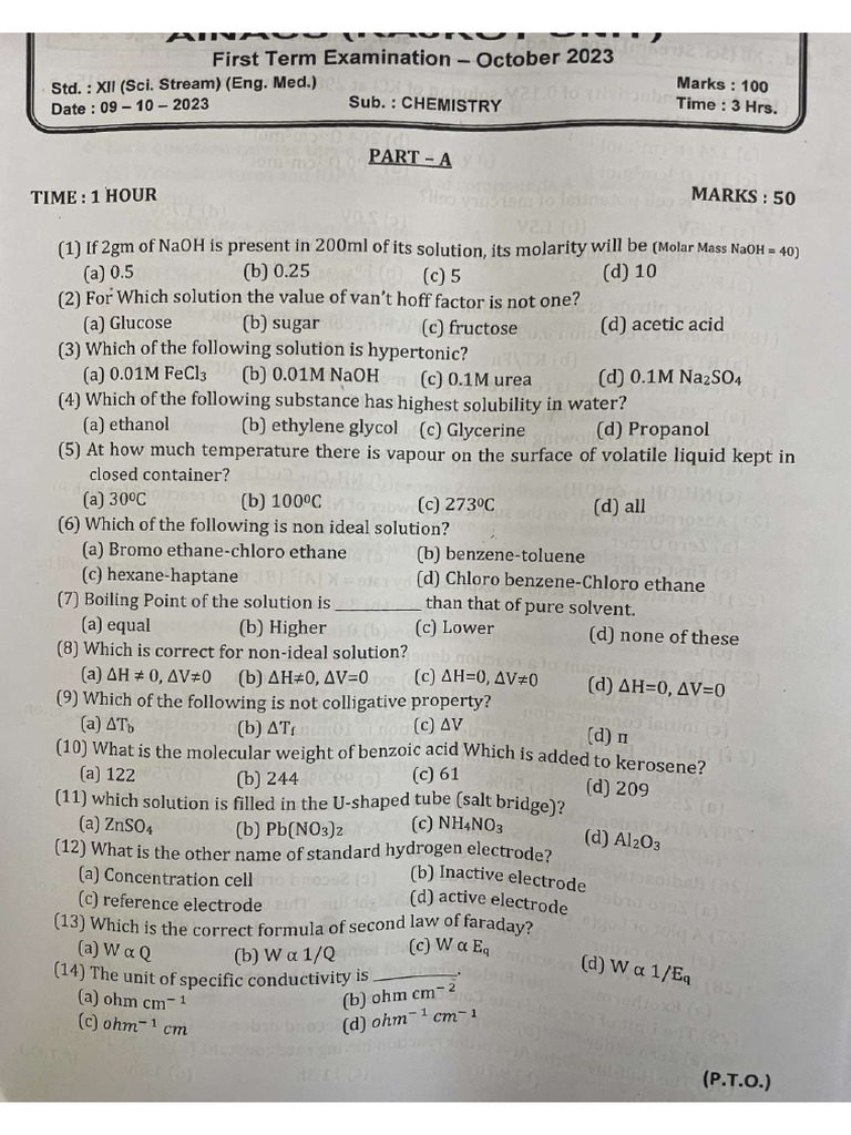 Chemistry Class 12th PYQ | PDF