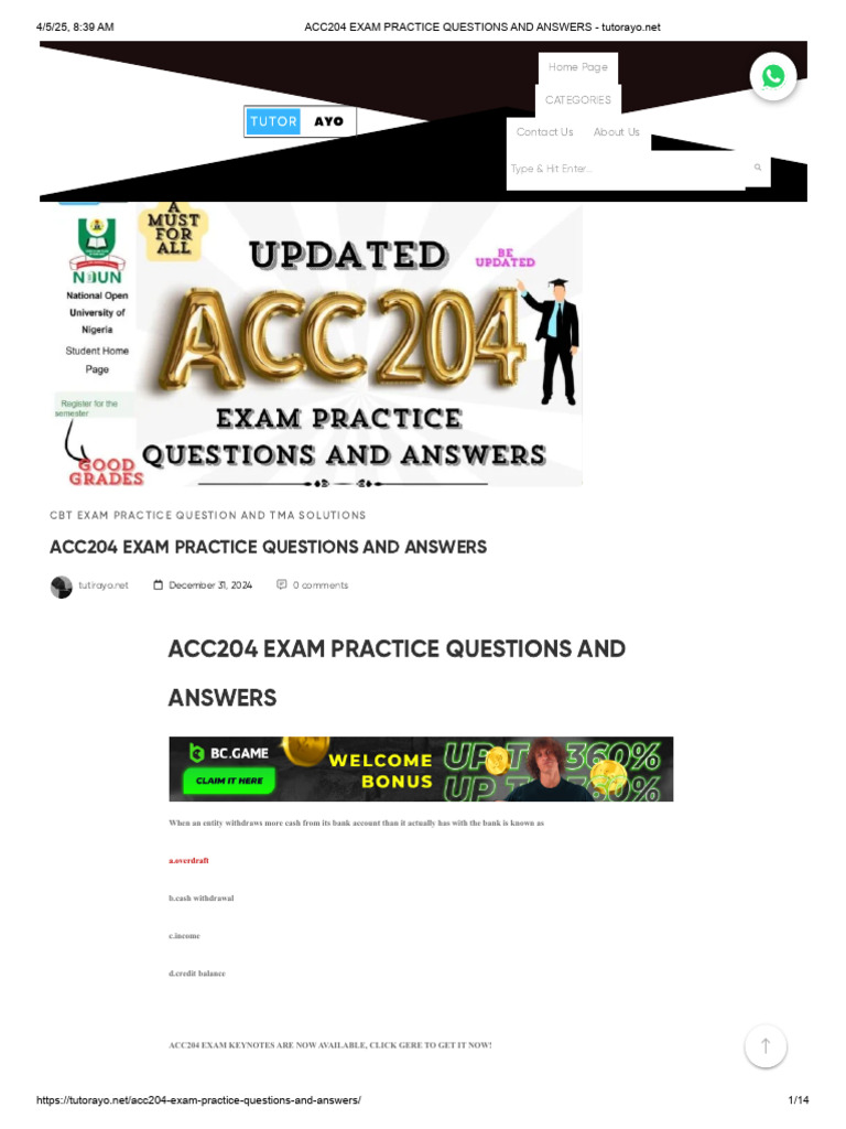 ACC204 Exam Practice Questions | PDF | Book Value | International ...