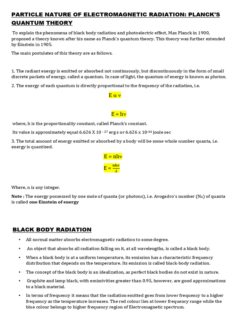 Notes # 4 Particle Nature of EM Radiation - Black Body Radiation ...