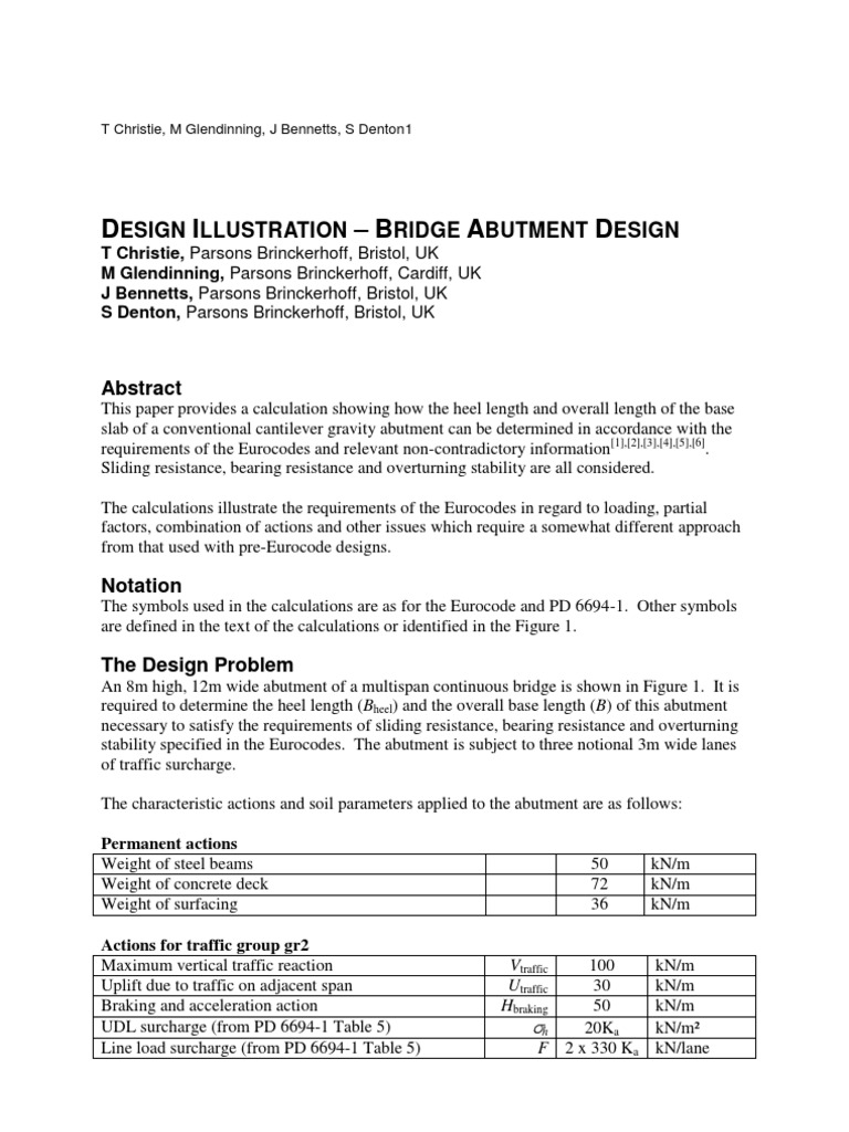 Bridge Abutment Design Calculations | PDF | Soil Mechanics | Weight