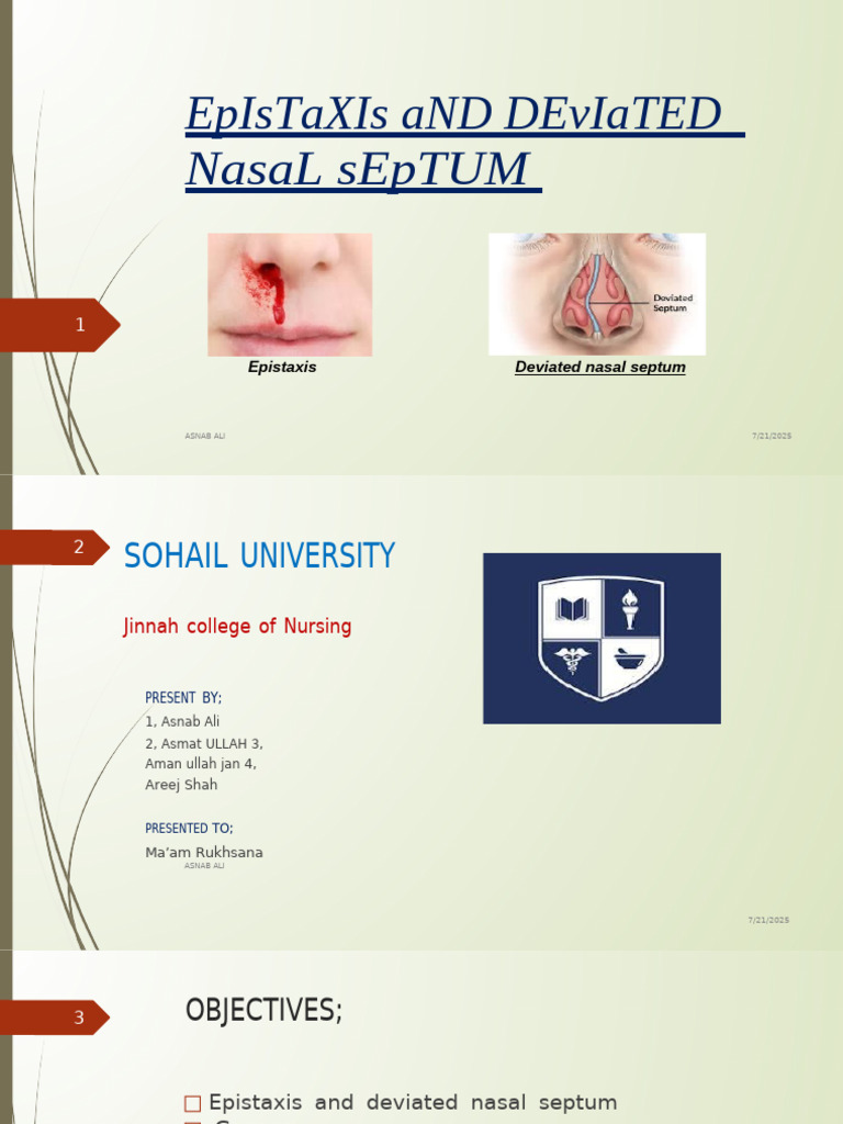 Epistaxis and Deviated Nasal Septum Guide | PDF | Human Nose | Rhinology