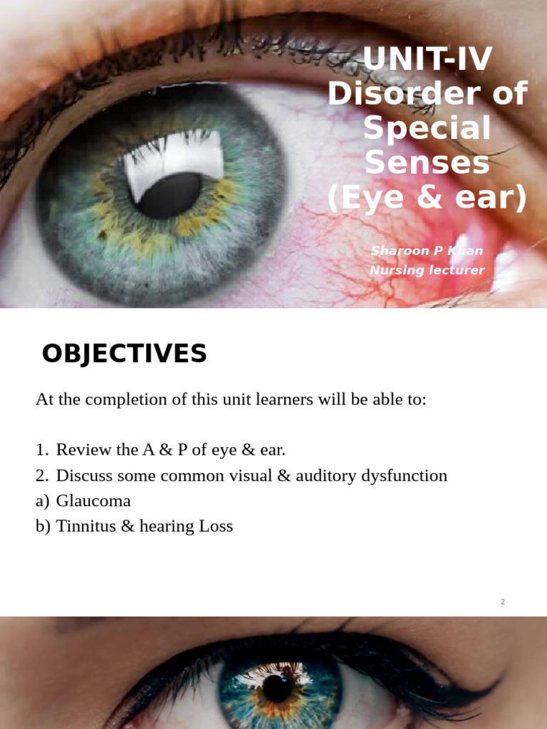 UNIT-IV Disorder of Special Senses (Eye & Ear) | PDF | Hearing Loss | Ear