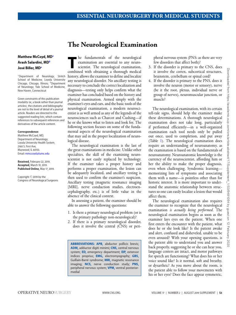 Neurological Examination Basics for Students | PDF | Spinal Cord ...