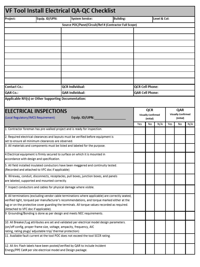 Electrical QA-QC Inspection Checklist | PDF | Manufactured Goods ...