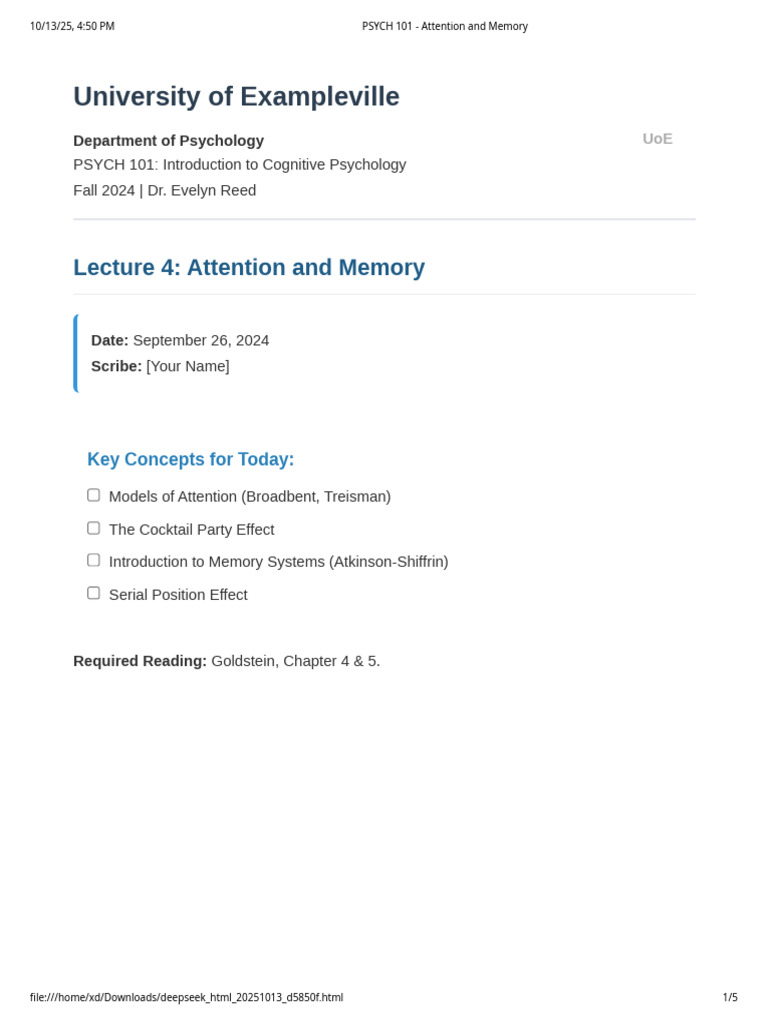 Attention and Memory in Psychology | PDF | Attention | Cognition