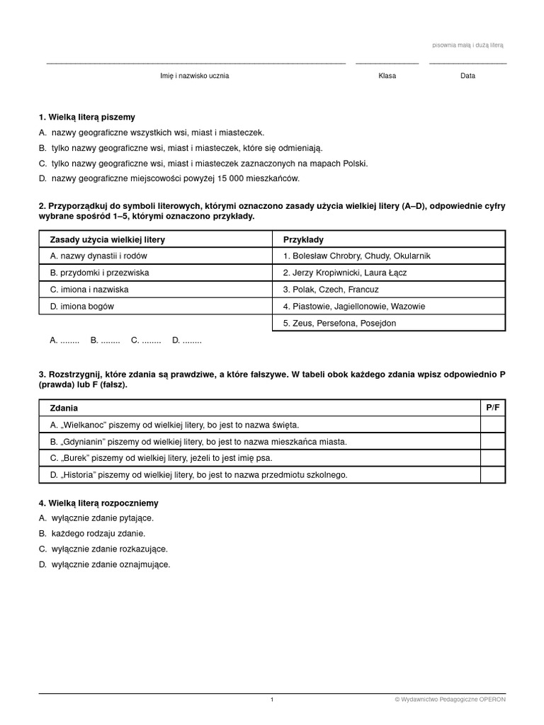 Ortografia - Mala I Duza Litera Test | PDF