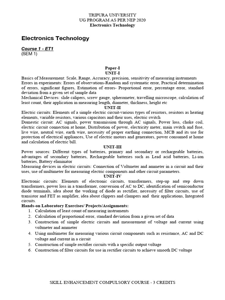 Tripura University Electronics Technology Course | PDF | Electrical ...