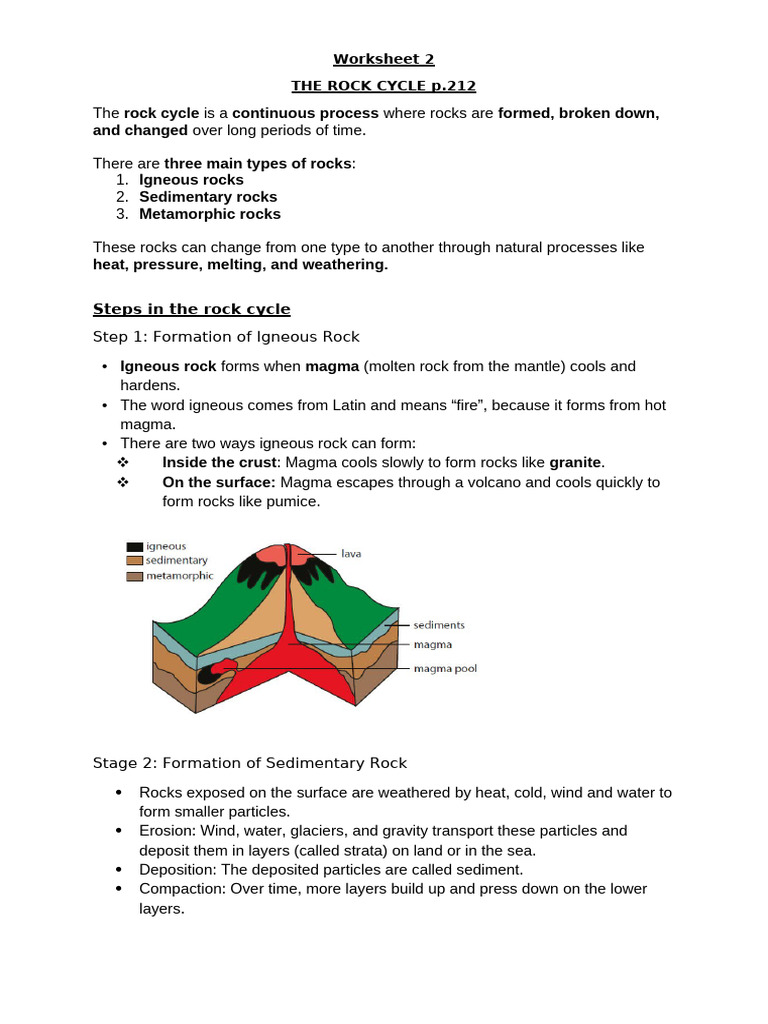 GR 9 Worksheet 2 The Rock Cycle | PDF | Rock (Geology) | Magma