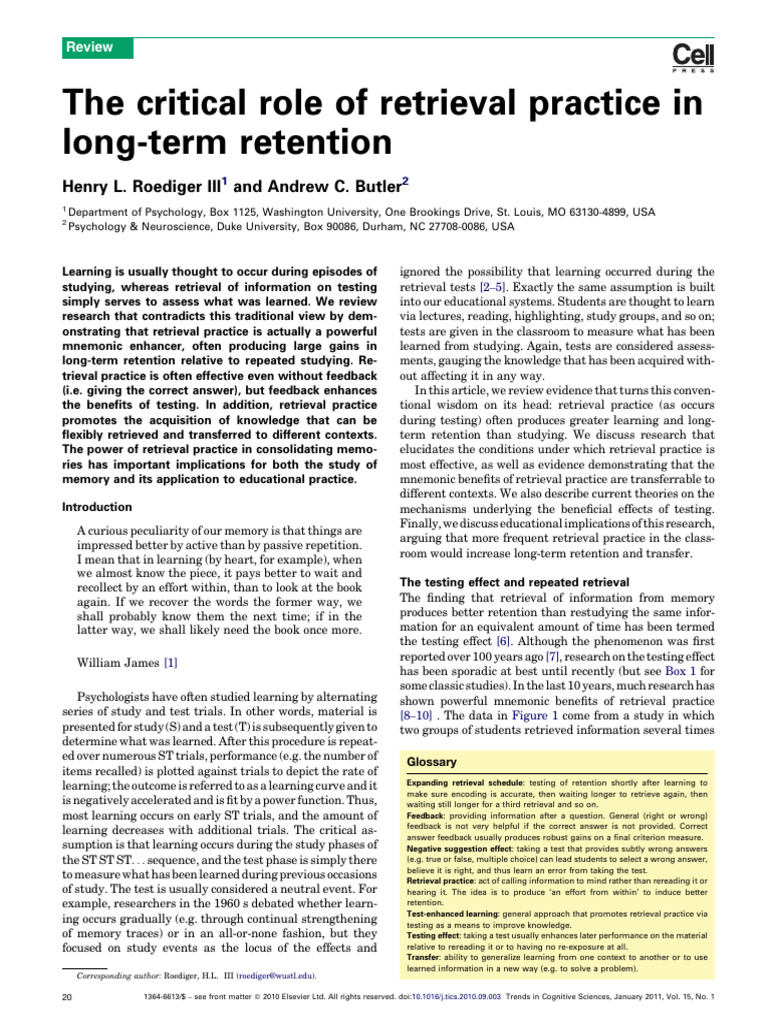 Retrieval Practice | PDF | Recall (Memory) | Cognitive Psychology