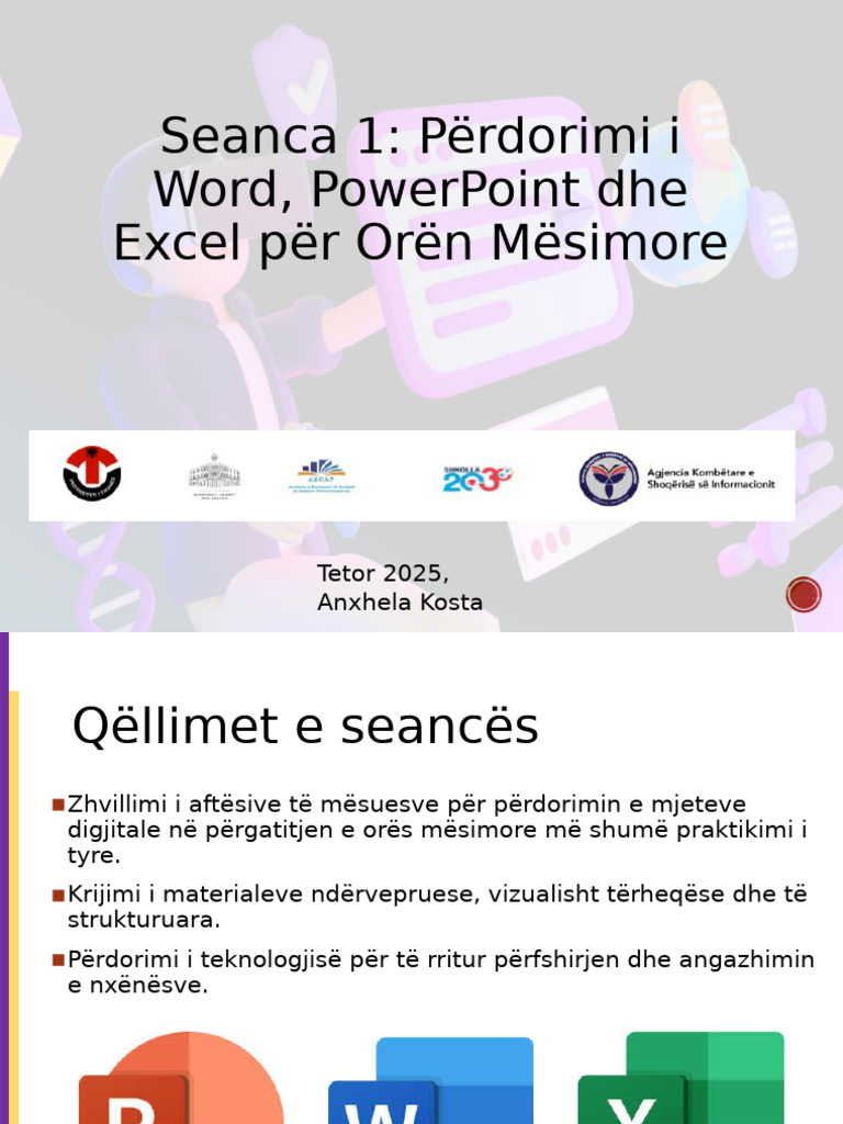 Seanca 1 - Përdorimi I Word, PowerPoint Dhe Excel Për Orën Mësimore) | PDF