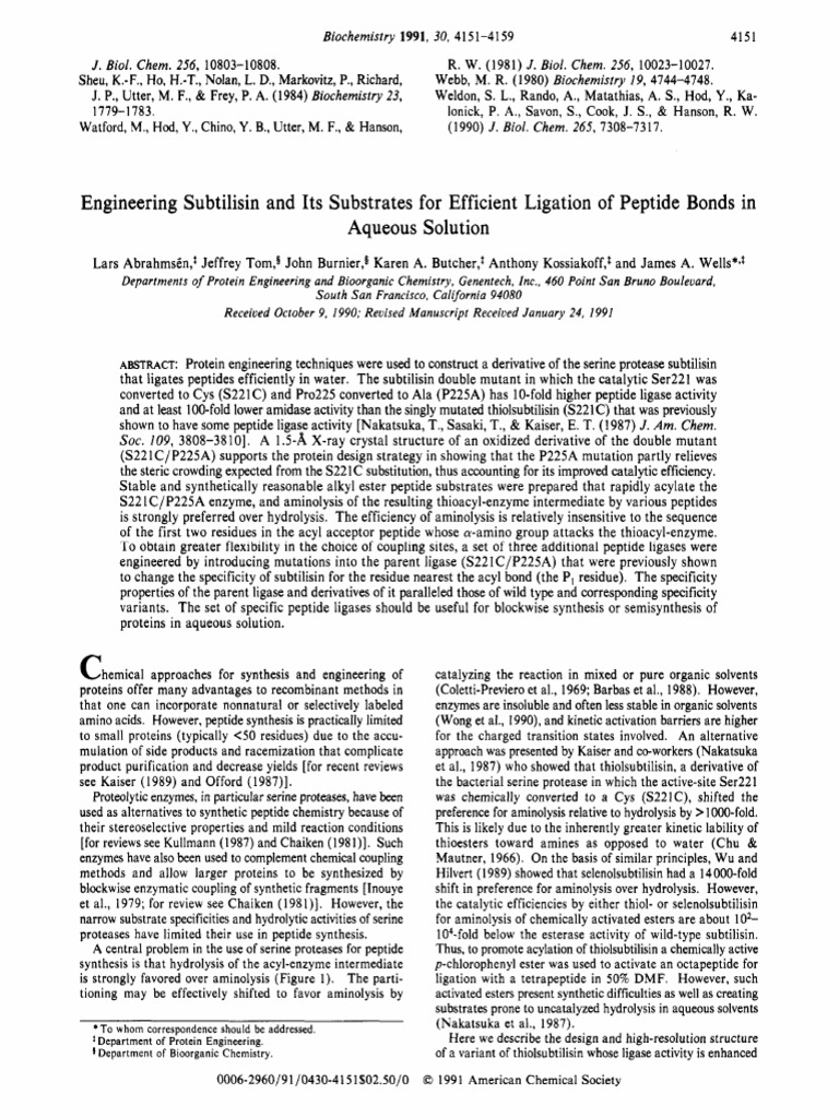 Enhanced Peptide Ligation with Subtilisin | PDF | Amino Acid | Enzyme