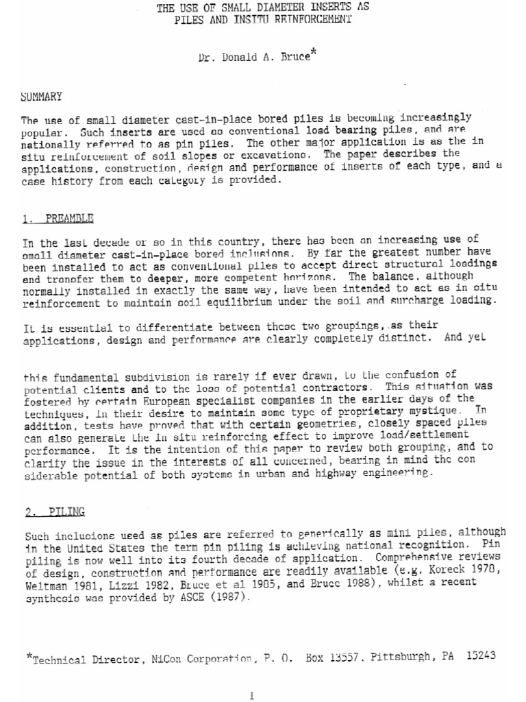 030 The Use of Small Diameter Inserts As Piles and Insitu Re | PDF