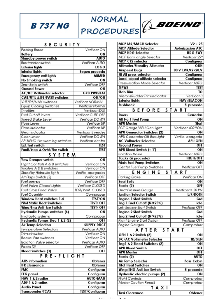 737 NG Normal Procedures | PDF | Flight Control Surfaces | Switch