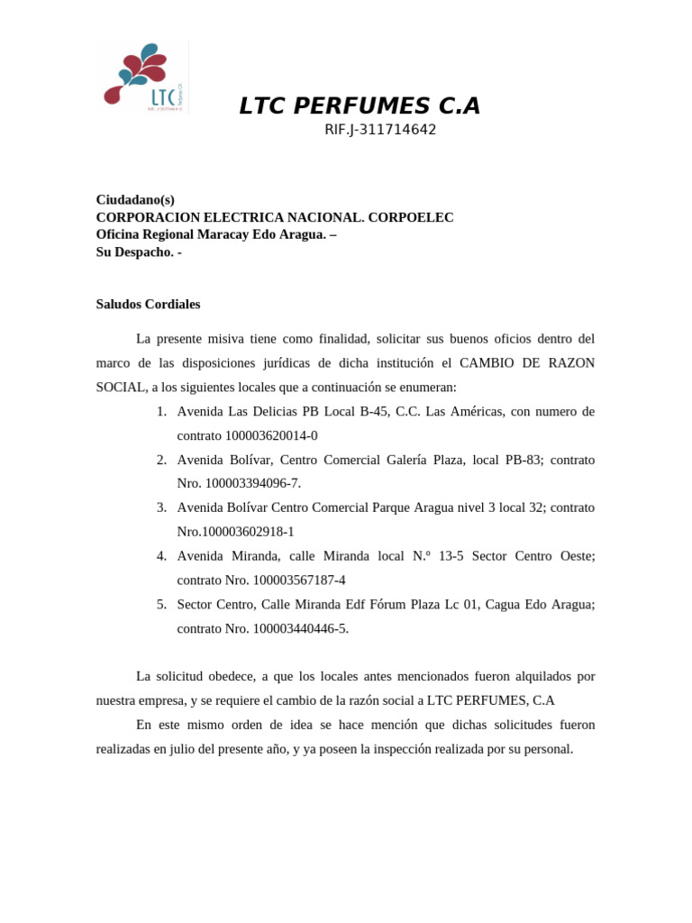 Solicitud de Cambio de Razón Social LTC | PDF