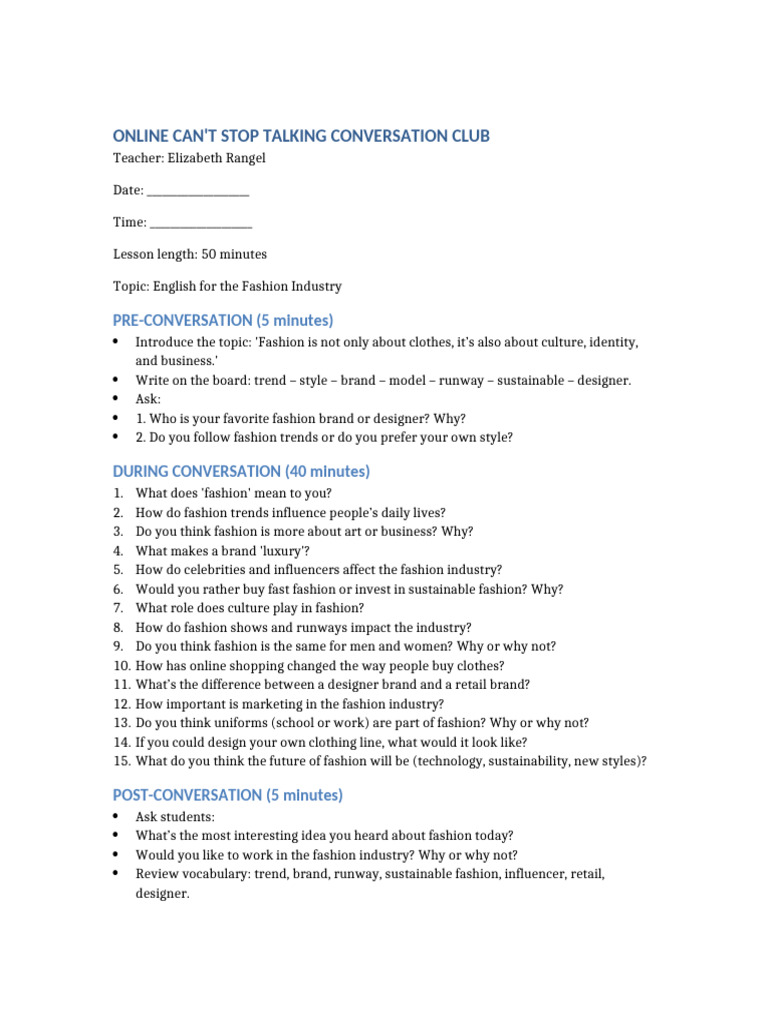 English Conversation on Fashion Trends | PDF