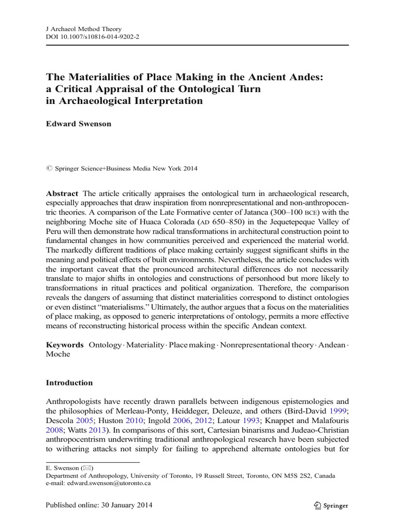Ontological Turn in Andean Archaeology | PDF | Ontology | Materialism