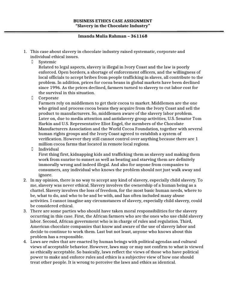 Case 1 Slavery in The Chocolate Industry | PDF | Cocoa Bean | Slavery