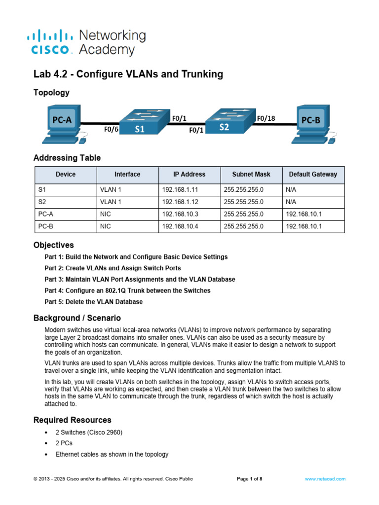 Configure VLANs and Trunking Lab Guide | PDF | Computing | Operations ...