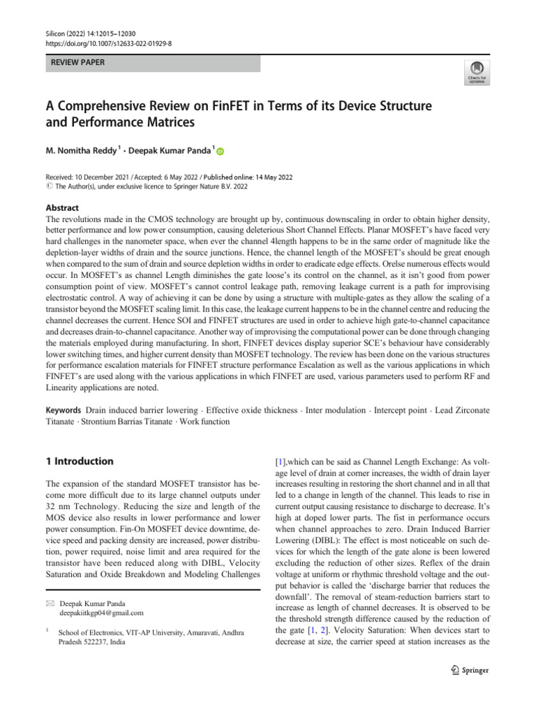 Comprehensive FinFET Device Review | PDF | Mosfet | Field Effect Transistor