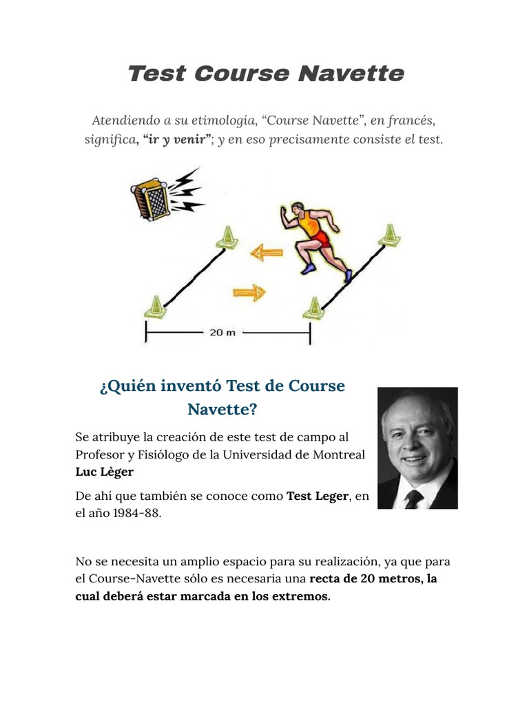 Test Course Navette: Evaluación Aeróbica | PDF | Ejercicio físico