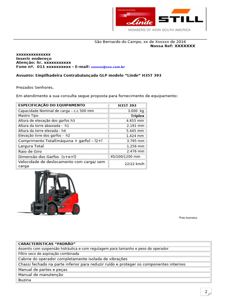 Proposta Empilhadeira Linde H35T 393 | PDF | Impostos