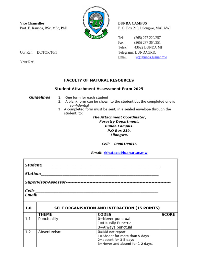 Student Attachment Assessment Form 2025 | PDF | Cognition | Social ...