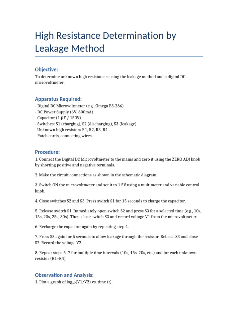 High Resistance Leakage Method Manual | PDF