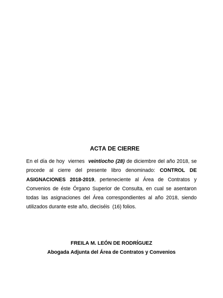 Acta de Cierre de Libro de Asignacion 2015-2016 | PDF