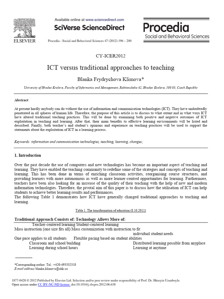 ICT Versus Traditional Approaches To 2012 Procedia Social and ...