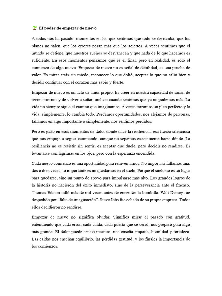 ? El Poder de Empezar de Nuevo | PDF
