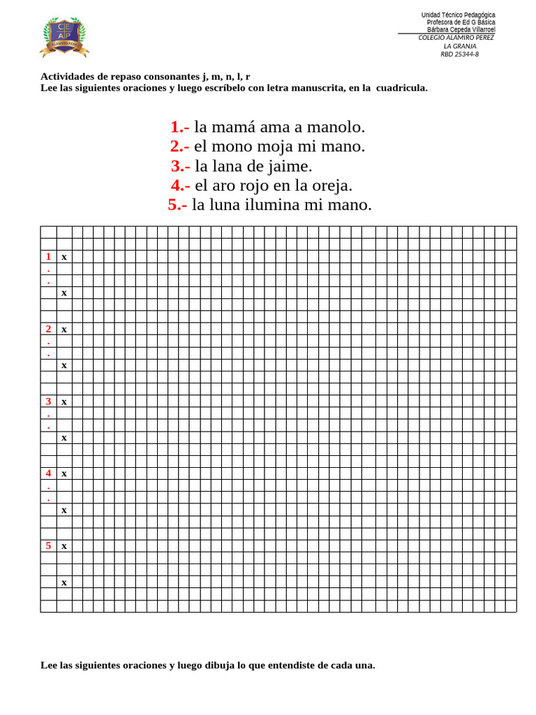 Actividades de Repaso Consonantes J, M, N, L, R | PDF