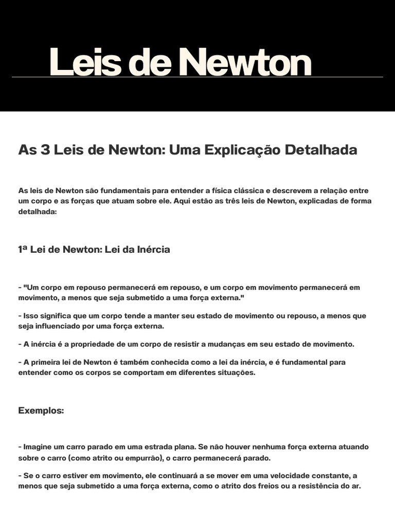 As Três Leis de Newton Explicadas | PDF | Força | Leis do Movimento de ...