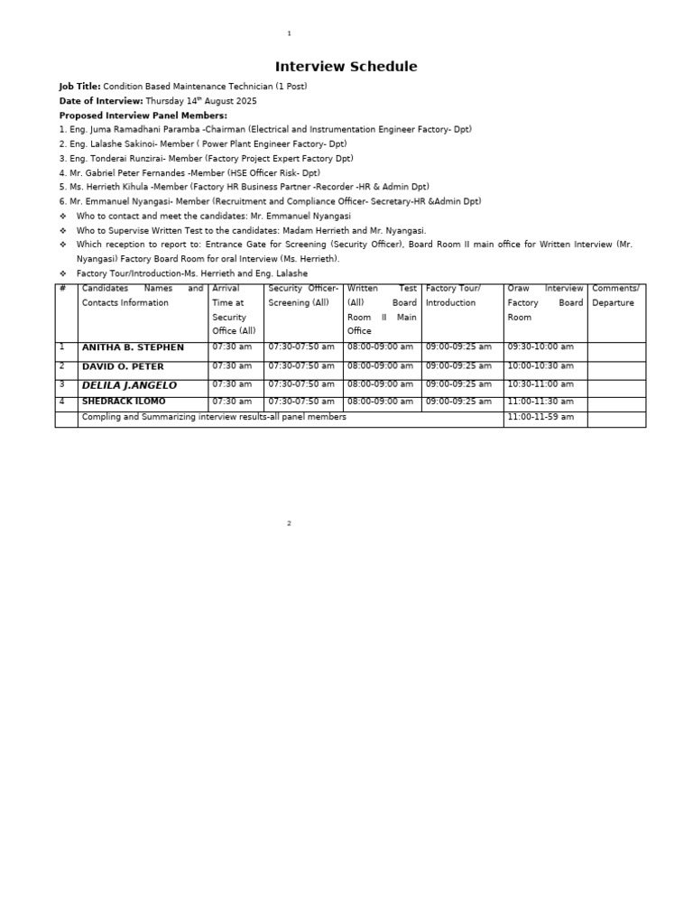 Interview Schedule-14th Aug, 2025 | PDF